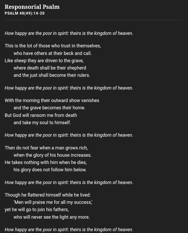 Responsorial Psalm PSALM How happy are the poor in spirit: theirs is ...