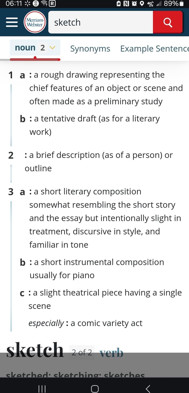 ONO sketch noun Synonyms Example Sentence rough drawing representing ...