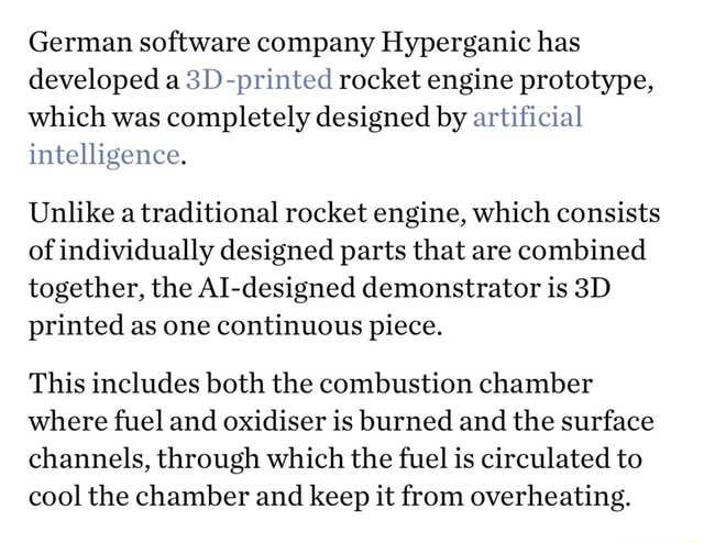 German software company Hyperganic has developed a 3D-printed rocket ...
