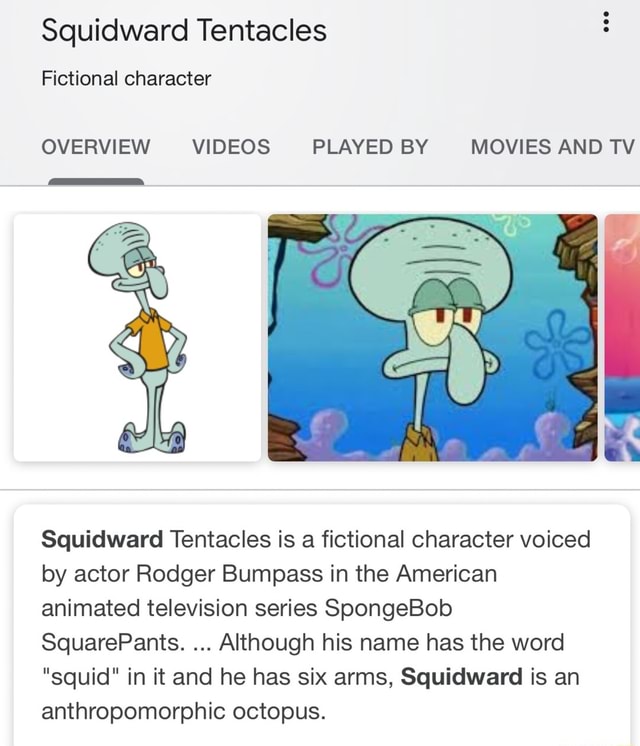 Squidward Tentacles Fictional character OVERVIEW VIDEOS PLAYED BY ...