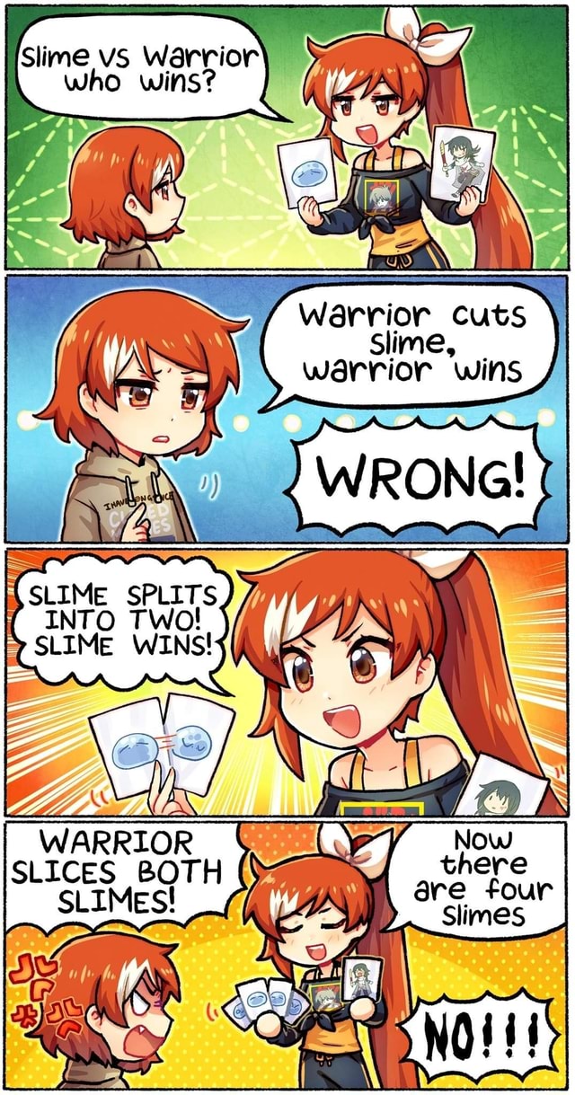 Slime VS Warrior cuts Slime, warrior WiNs SLIME SPLITS INTO TWO ...