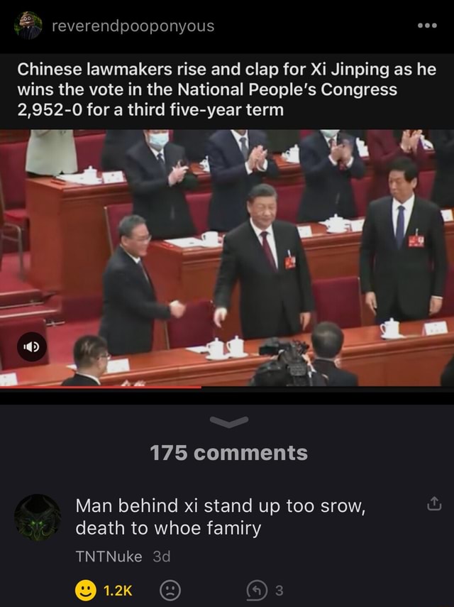 & reverendpooponyous Chinese lawmakers rise and clap for Xi Jinping as ...