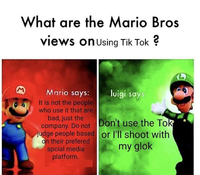 What are the Mario Bros OMUsing Tik Tok Mario says: luigi says net the ...