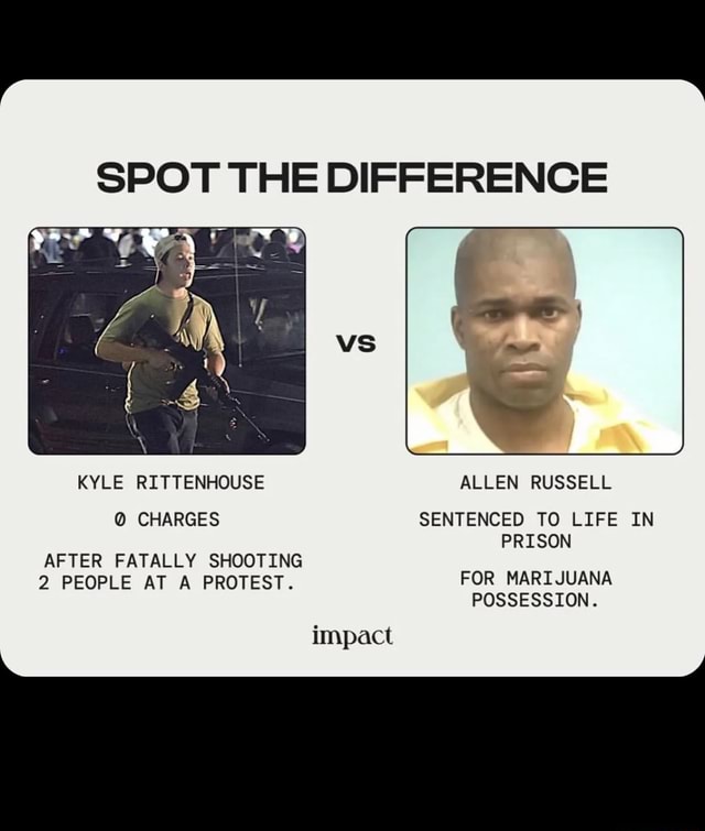 SPOT THE DIFFERENCE vs KYLE RITTENHOUSE ALLEN RUSSELL CHARGES SENTENCED ...