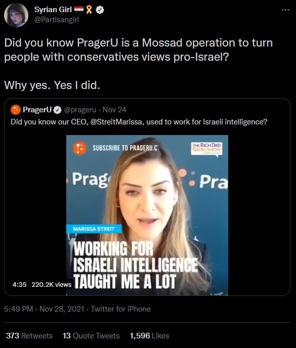 Did you know PragerU is a Mossad operation to turn people with ...