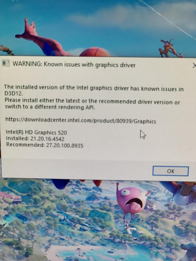 WARNING: Known issues with graphics driver The installed version of the Intel graphics driver ...