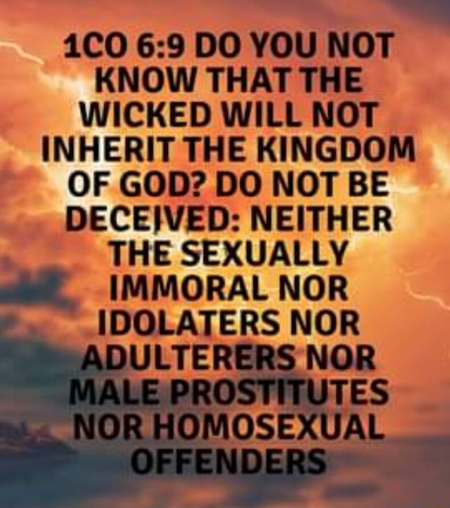 DO YOU NOT KNOW THAT THE WICKED WILL NOT INHERIT THE KINGDOM OF GOD? DO ...