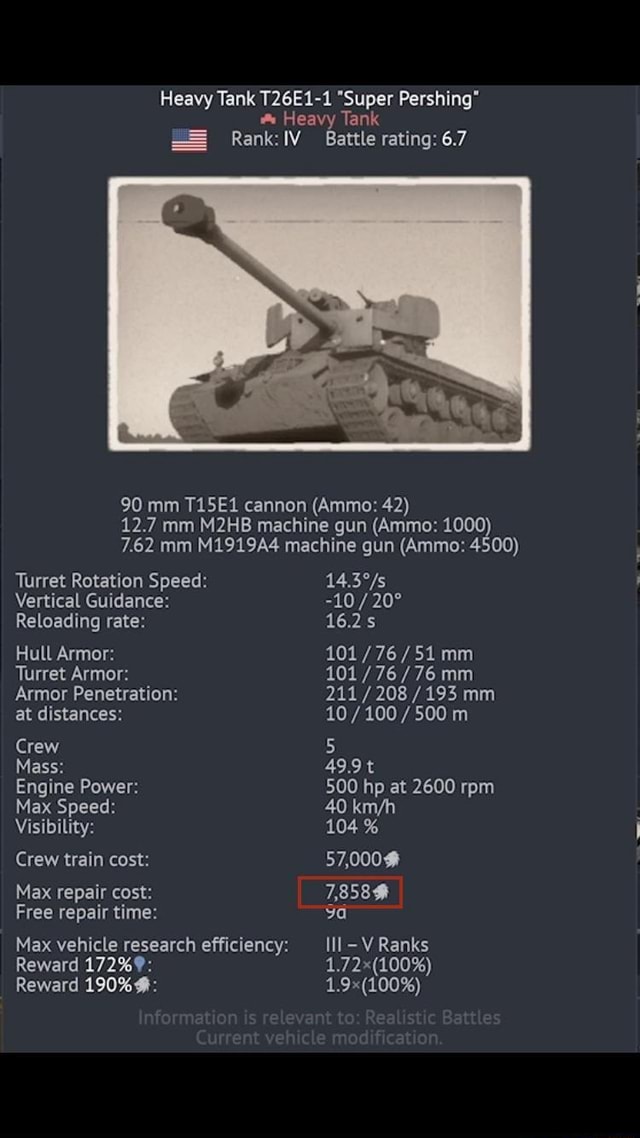 Heavy Tank T26E1-1 "Super Pershing" Heavy Tank = Rank: IV Battle rating ...