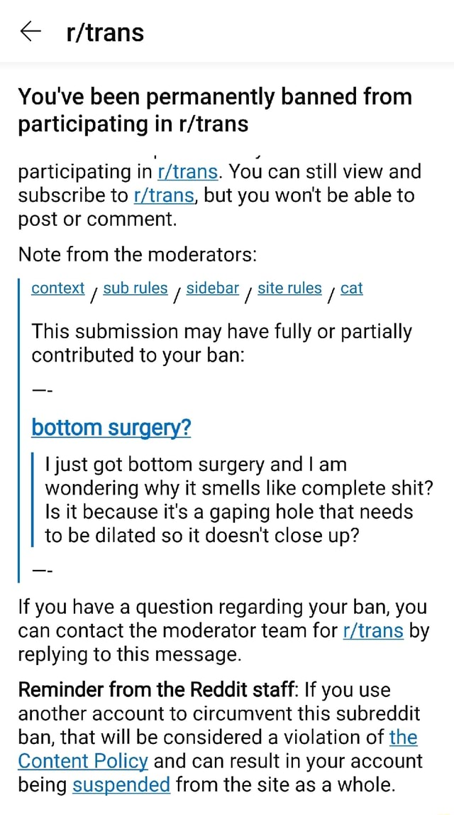 You've been permanently banned from participating in participating in ...