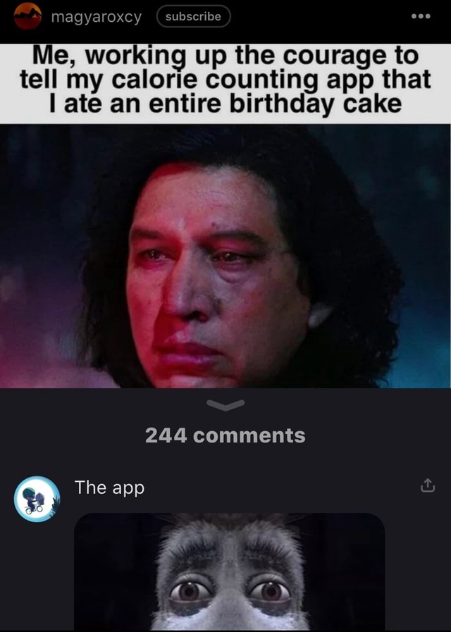 Me, working up the courage to tell my calorie counting app that I ate ...