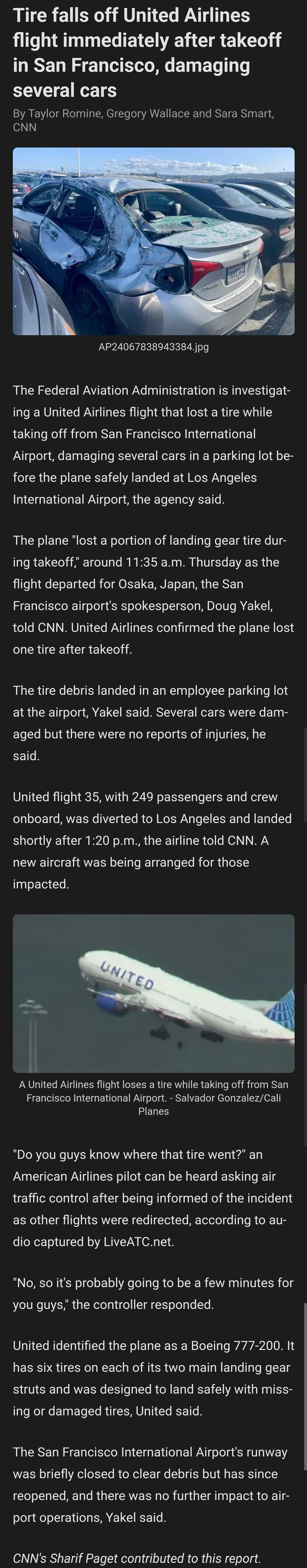 Tire falls off United Airlines flight immediately after takeoff in San ...