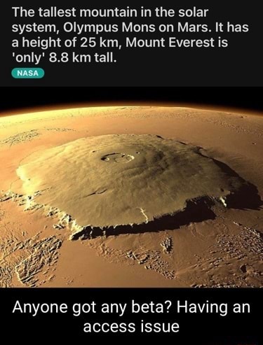 The tallest mountain in the solar system, Olympus Mons on Mars. It has ...