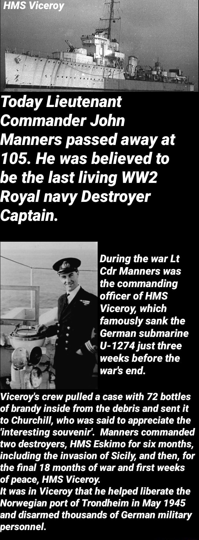 Ams Commander John Manners passed away at 105. He was believed to be ...