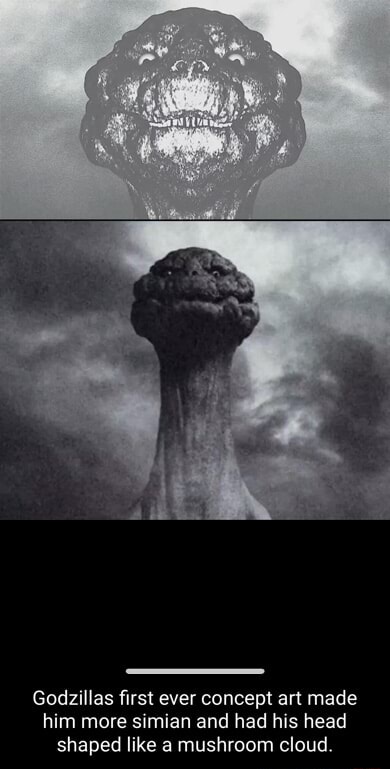 Godzillas first ever concept art made him more simian and had his head ...