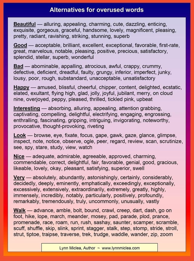 Alternatives for overused words Beautiful - alluring, appealing ...