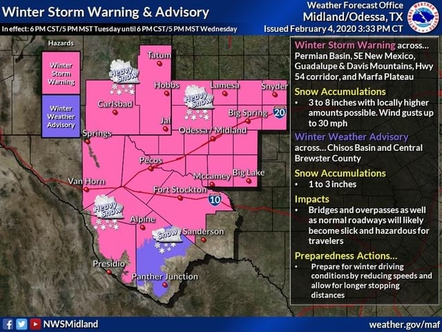 IA pee Winter Storm Warning across... I Permian Basin, SENew Mexico, I ...