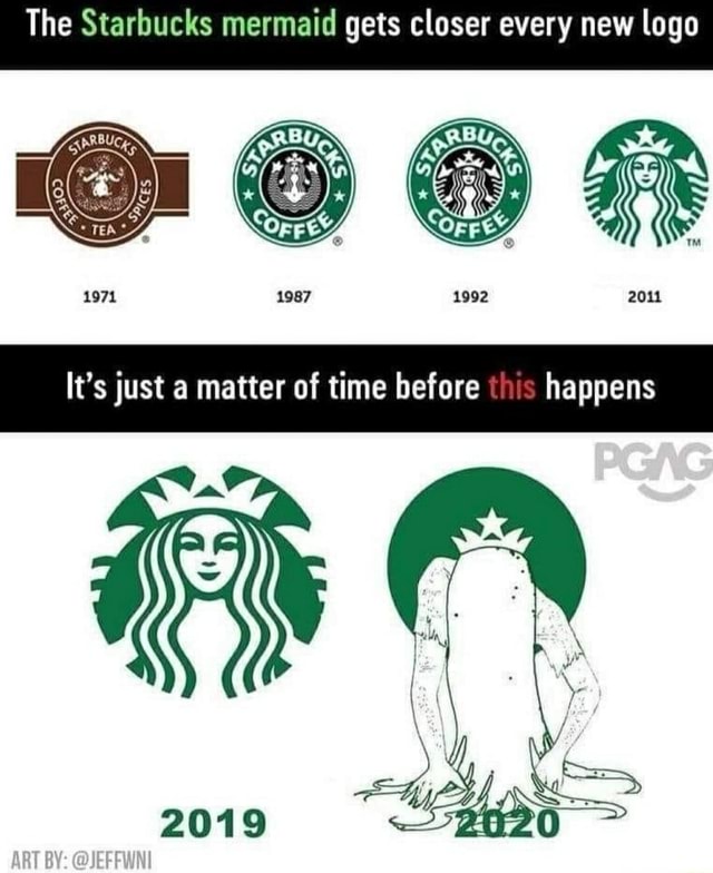 The Starbucks mermaid gets closer every new logo 1971 1987 1992 li's ...