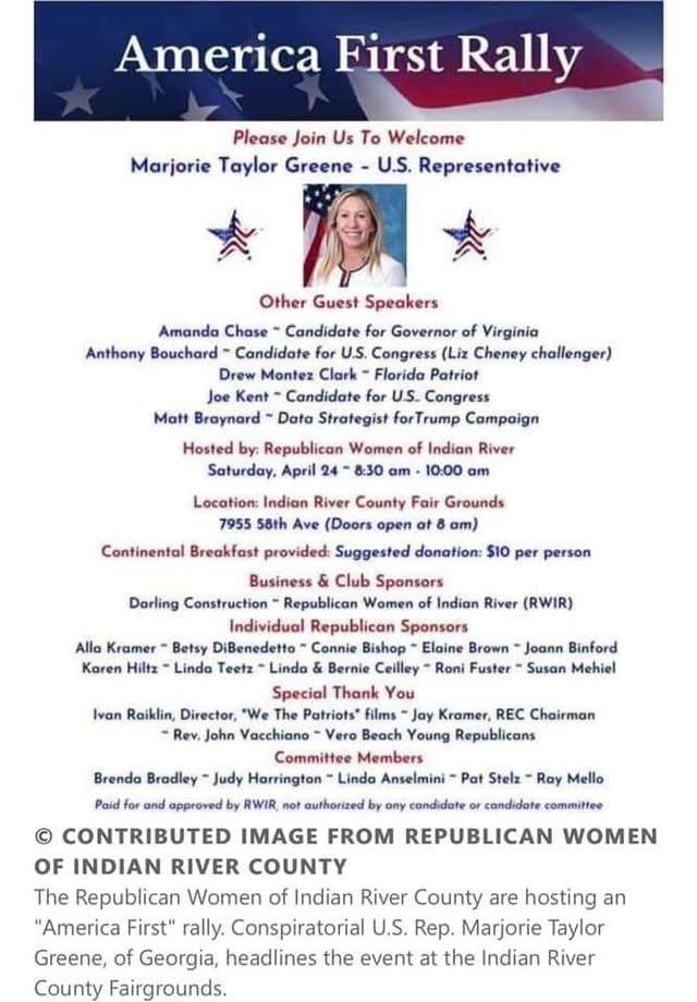 America First Rally Please Join Us To Welcome Marjorie Taylor Greene ...