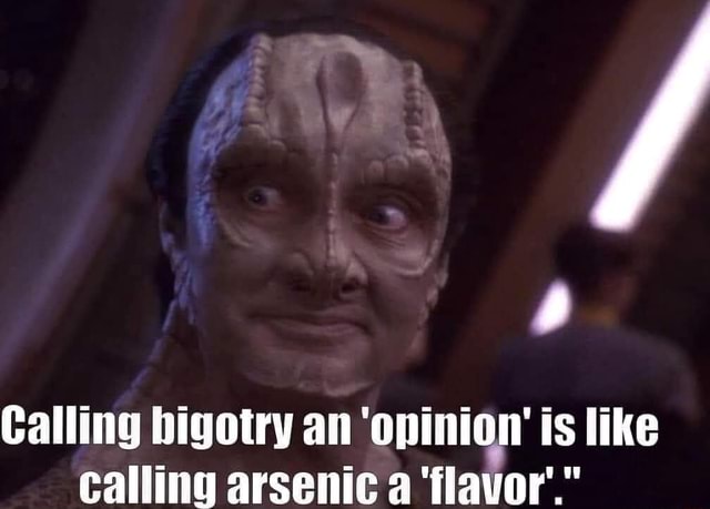 Calling bigotry an 'opinion' is like calling arsenic a flavor'." - iFunny