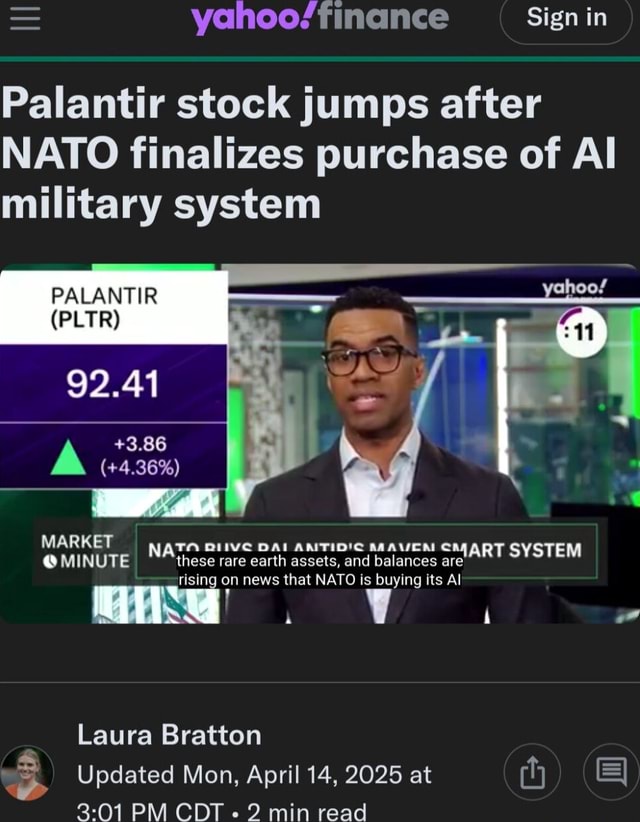 Yahoo/ finance Sign in Palantir stock jumps after NATO finalizes ...