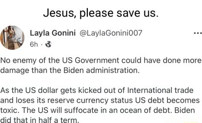 Jesus, please save us. Layla Gonini @LaylaGonini007 No enemy of the US ...