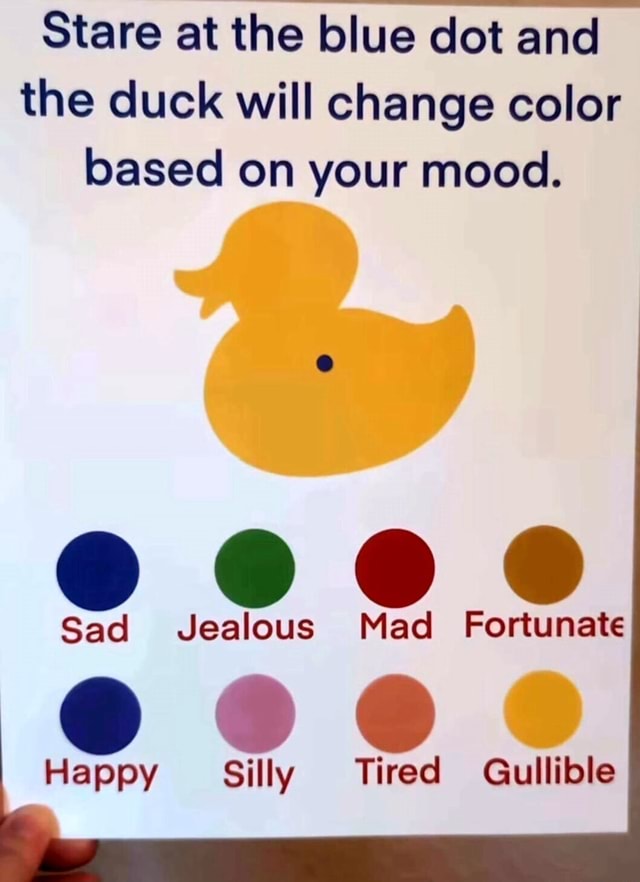 Stare at the blue dot and the duck will change color based on your mood ...