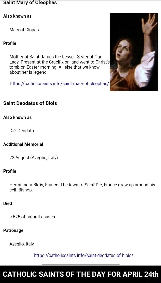 Saint Mary of Cleophas Also known as Mary of Clopas Profile Mother of ...