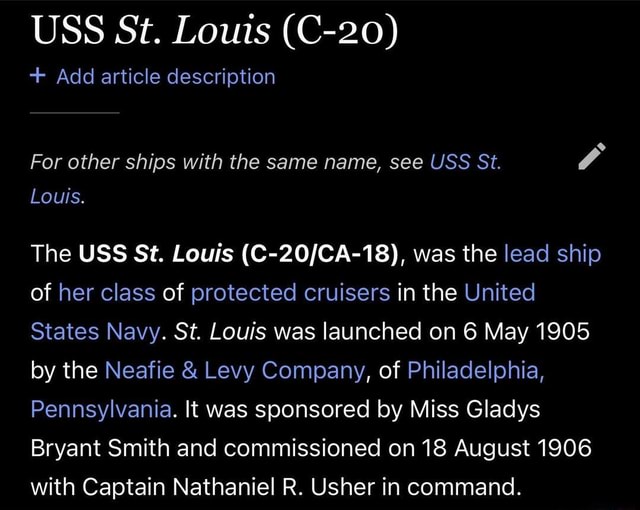 Protected/Heavy Cruiser C-20/CA-18 USS St. Louis - USS St. Louis (C-20 ...