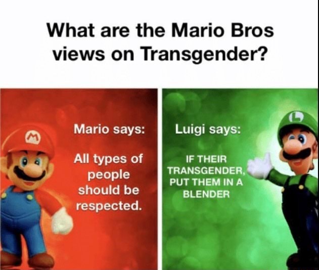 What are the Mario Bros views on Transgender? Mario says: Luigi says ...