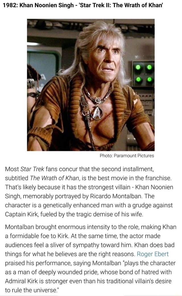 1982: Khan Noonien Singh 'Star Trek II: The Wrath of Khan' Photo ...