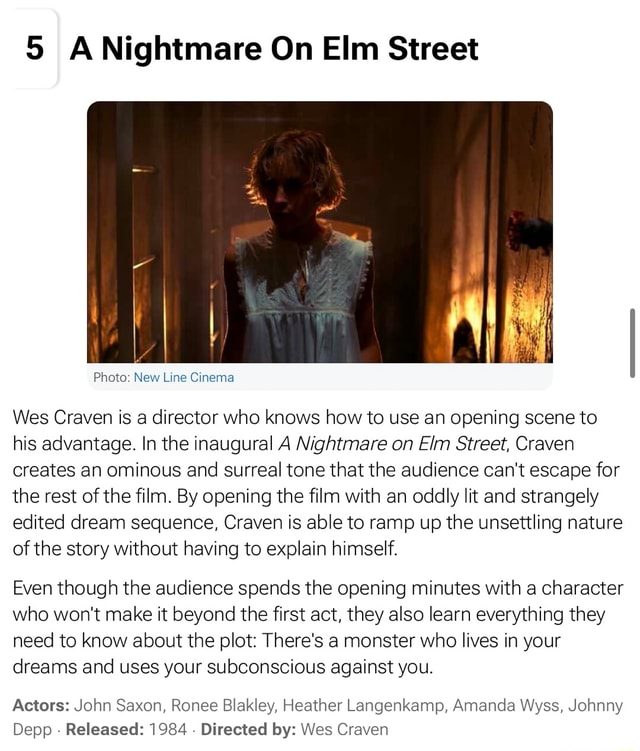 5 A Nightmare On Elm Street Photo: New Line Cinema Wes Craven is a ...