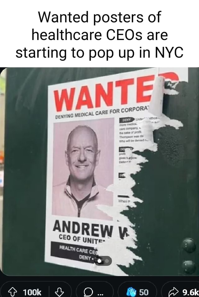 Wanted posters of healthcare CEOs are starting to pop up in NYC DENYING ...