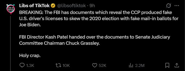 Libs of TikTok @ " libsoftiktok - BREAKING: The FBI has documents which ...