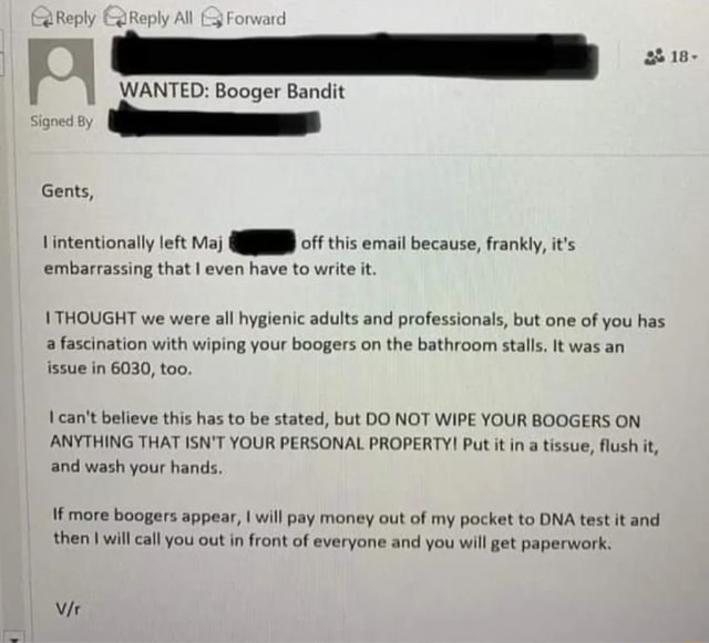 18- WANTED: Booger Bandit Reply All Signed By Gents, intentionally left ...