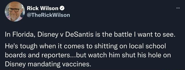 Rick Wilson @ In Florida, Disney v DeSantis is the battle I want to see ...