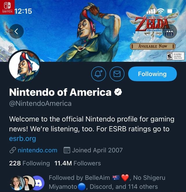 Al> Following Nintendo of America @ @NintendoAmerica Welcome to the ...
