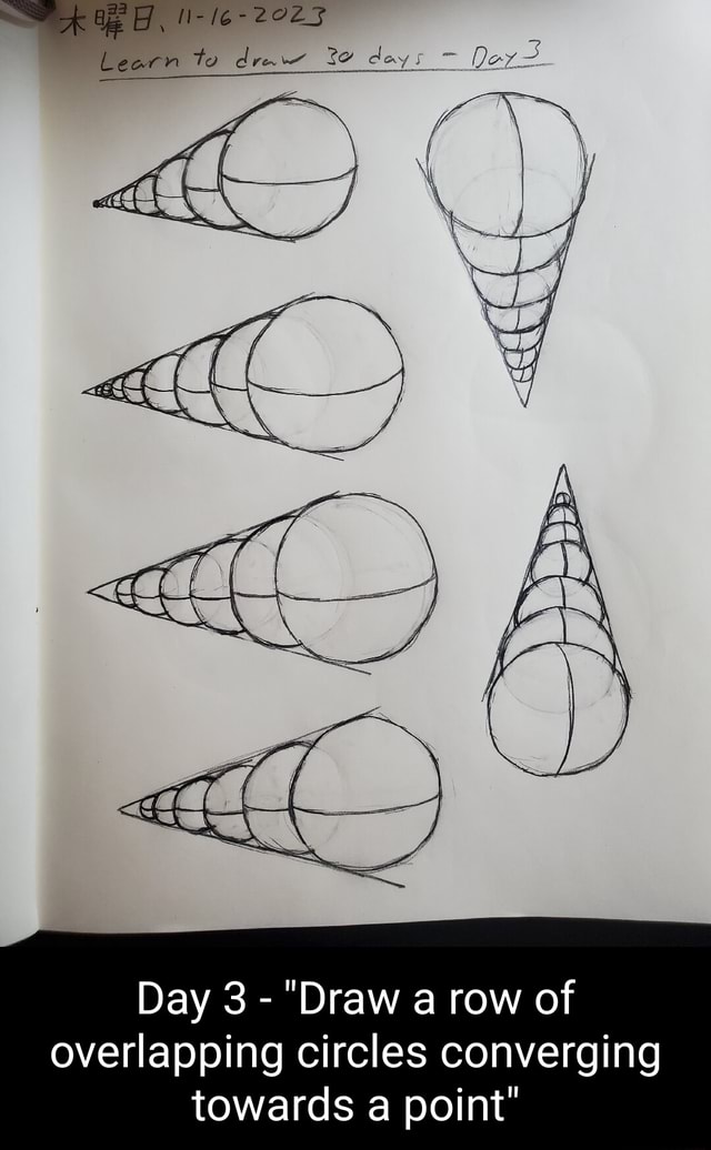 Leara draw day = De: Day 3 - "Draw a row of overlapping circles converging towards a point" - iFunny