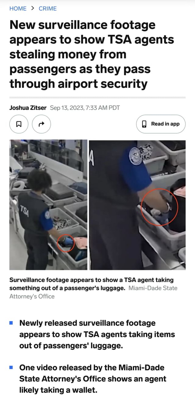 HOME > CRIME New surveillance footage appears to show TSA agents ...