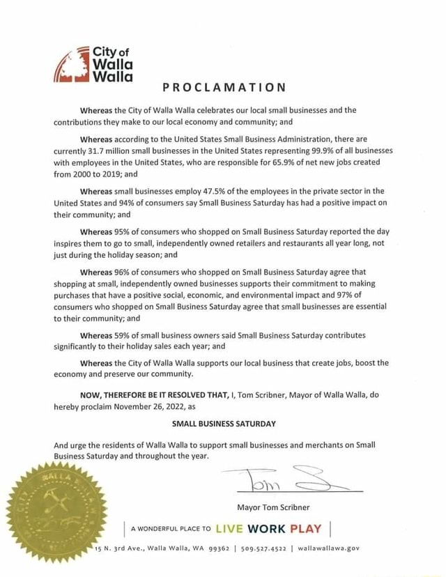 &City of Whereas the City of Walla Walla celebrates our local small ...
