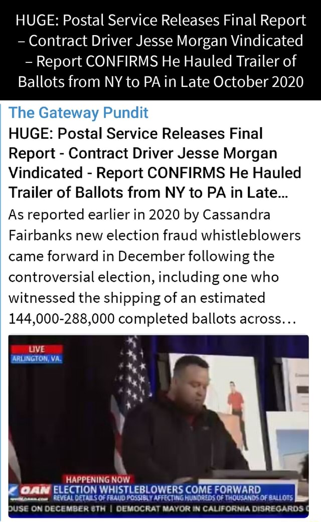 HUGE: Postal Service Releases Final Report Contract Driver Jesse Morgan ...