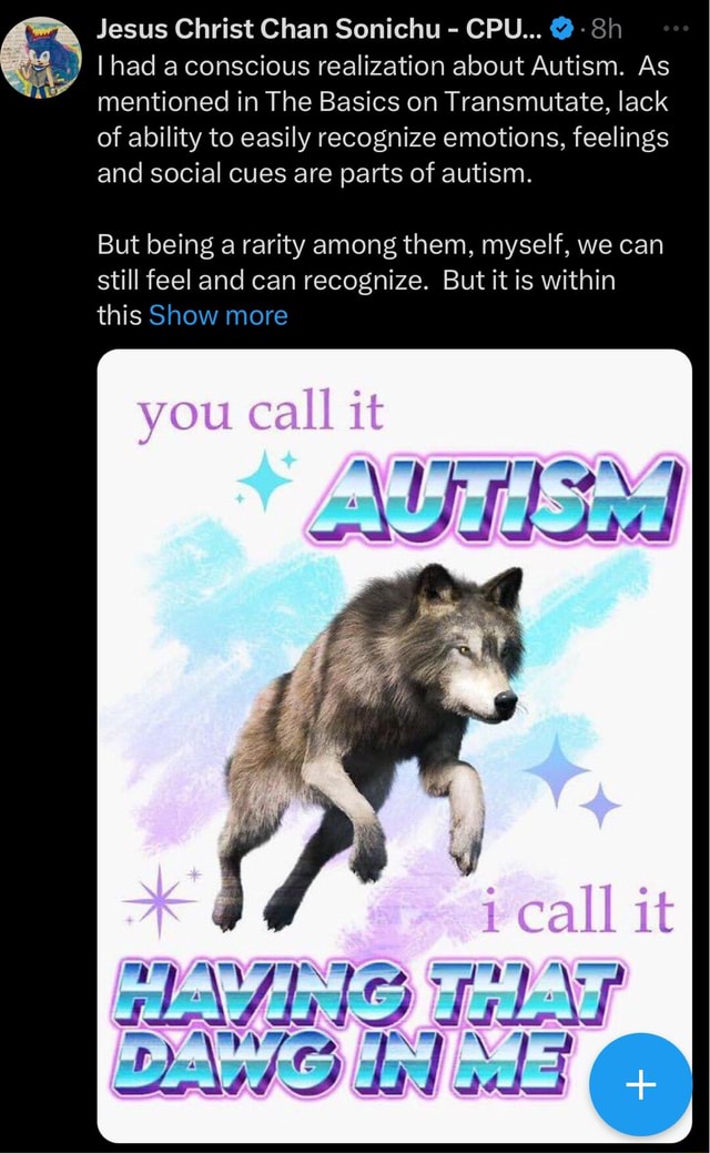 Jesus Christ Chan Sonichu CPU... I had a conscious realization about ...