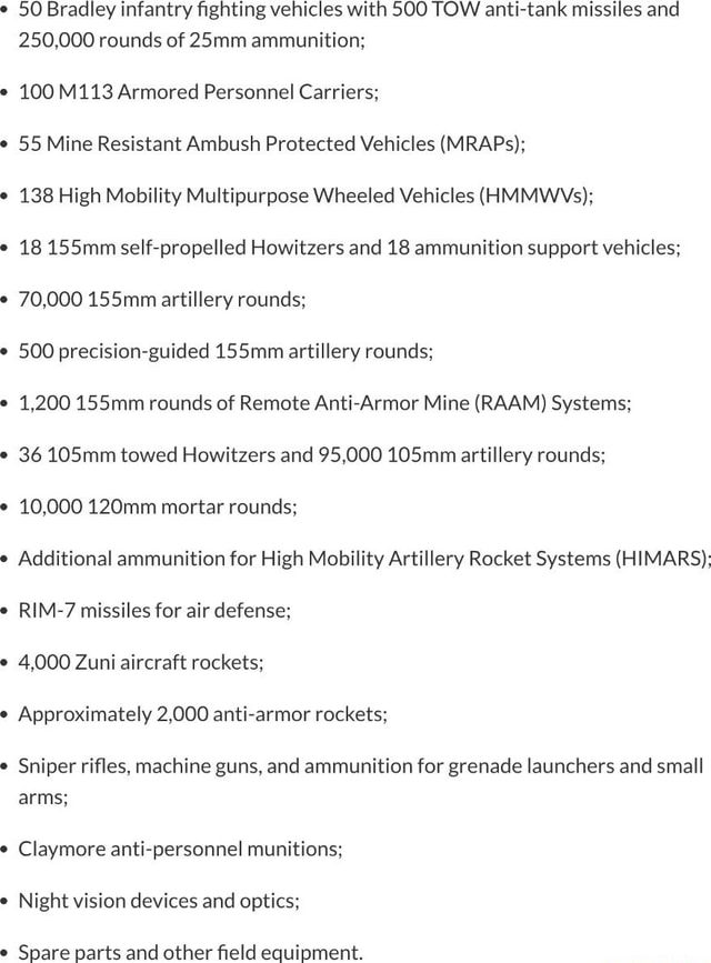 50 Bradley infantry fighting vehicles with 500 TOW anti-tank missiles ...