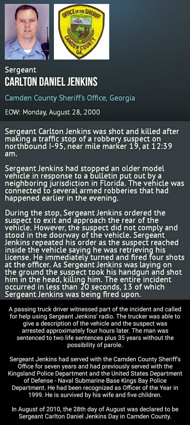 Sergeant CARLTON DANIEL JENKINS Camden County Sheriff's Office, Georgia ...