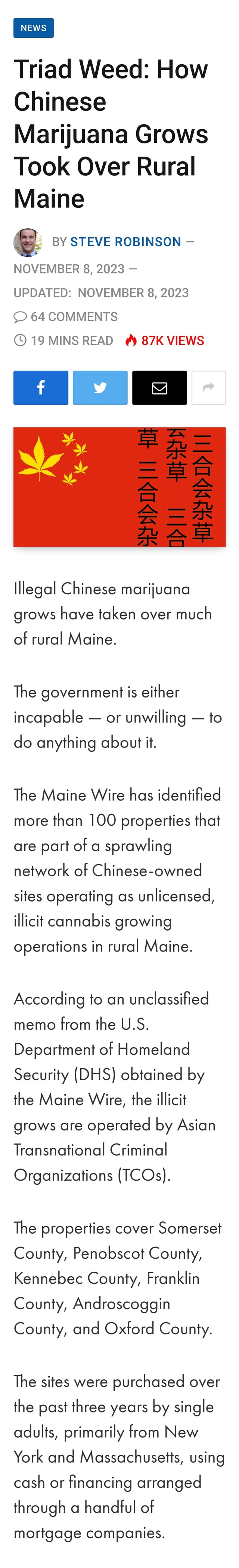 NEWS Triad Weed: How Chinese Marijuana Grows Took Over Rural Maine BY ...