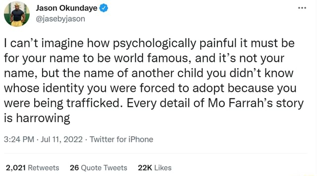 Jason Okundaye @ I can't imagine how psychologically painful it must be ...