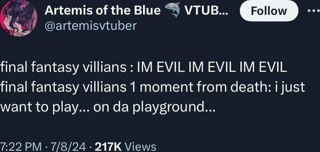 Artemis of the Blue VTUB... Follow final fantasy villians : IM EVIL IM EVIL IM EVIL final ...