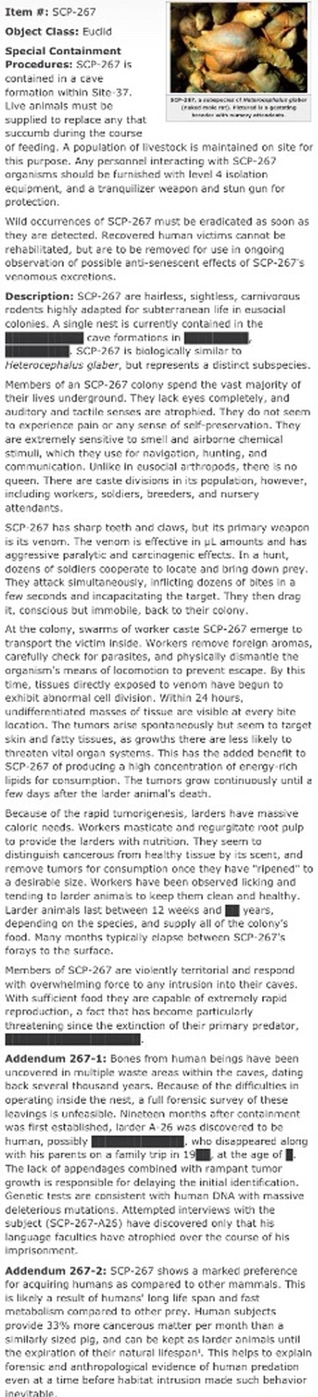 Object Class: Euclid Special Containment Procedures: SCP-267 is ...
