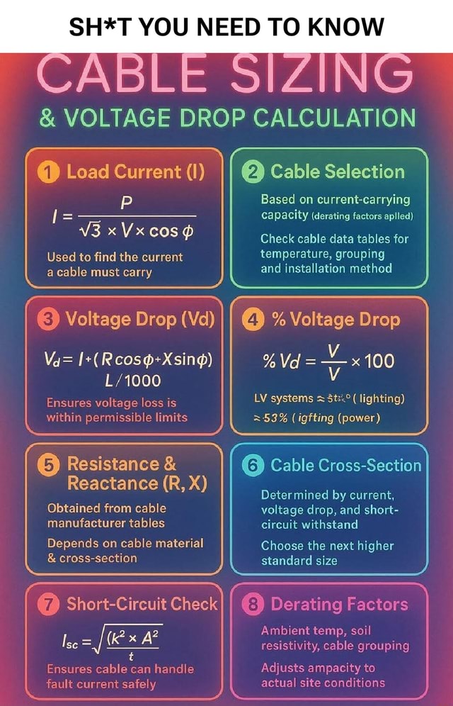 SH*T YOU NEED TO KNOW & VOLTAGE DROP CALCULATION @ Load Current (1) cos ...