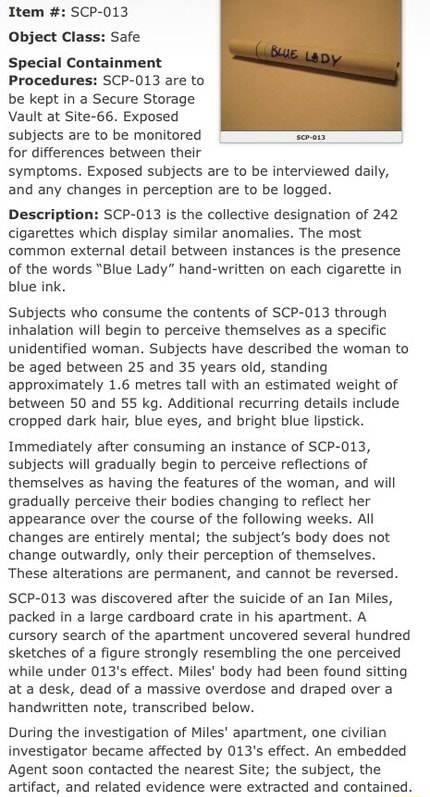Object Class: Safe Special Containment Procedures: SCP-013 are to be ...