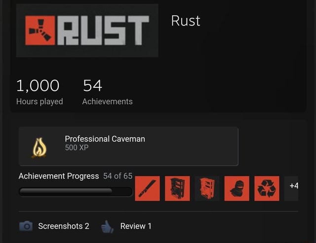Rust RUST 1,000 54 Hours played Achievements Professional Caveman 500 ...
